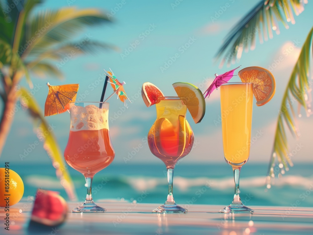 Cocktails at a beach bar at tropical resort. Summer vacation background ...