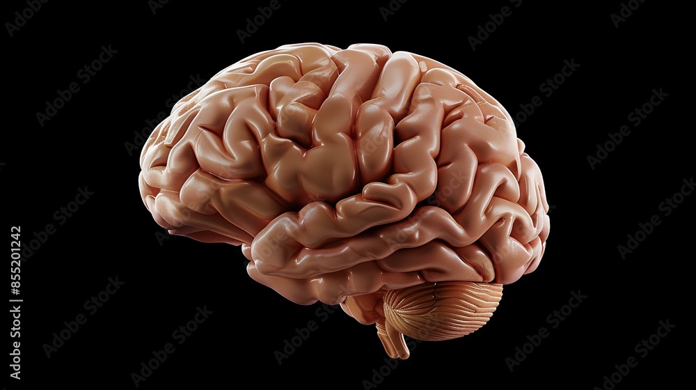 An isolated 3D model of a human brain with detailed textures and ...