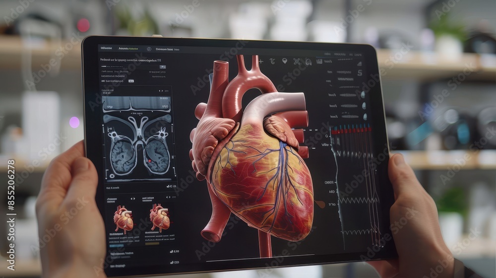 Interactive anatomy human heart application on a tablet Stock ...