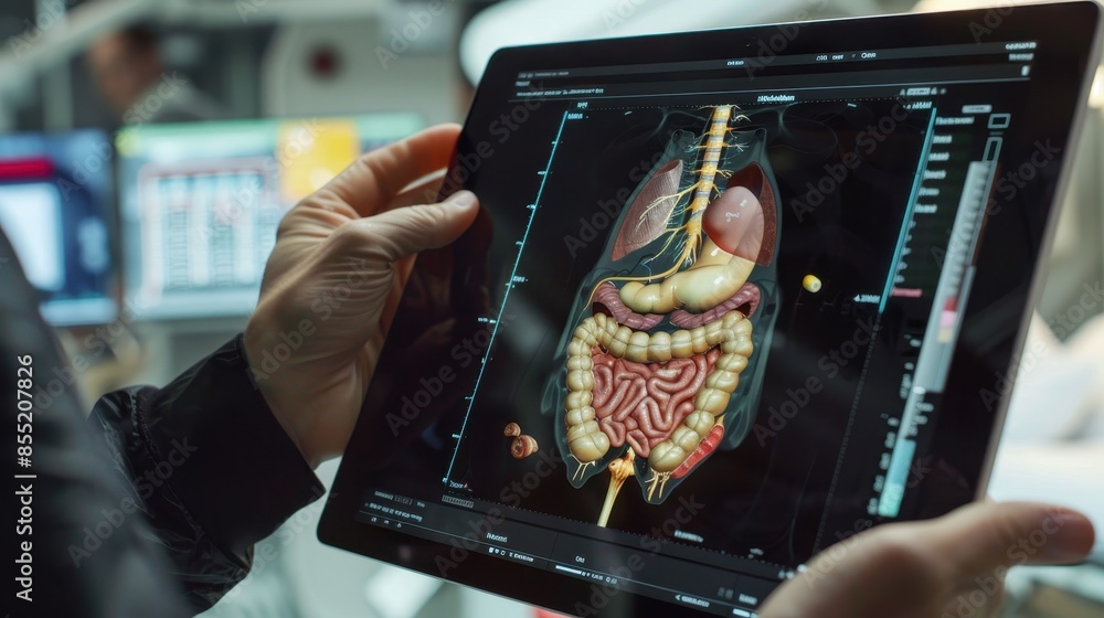 Interactive anatomy human stomach application on a tablet Stock ...