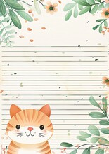 Cat And Floral Notepaper Free Stock Photo - Public Domain Pictures
