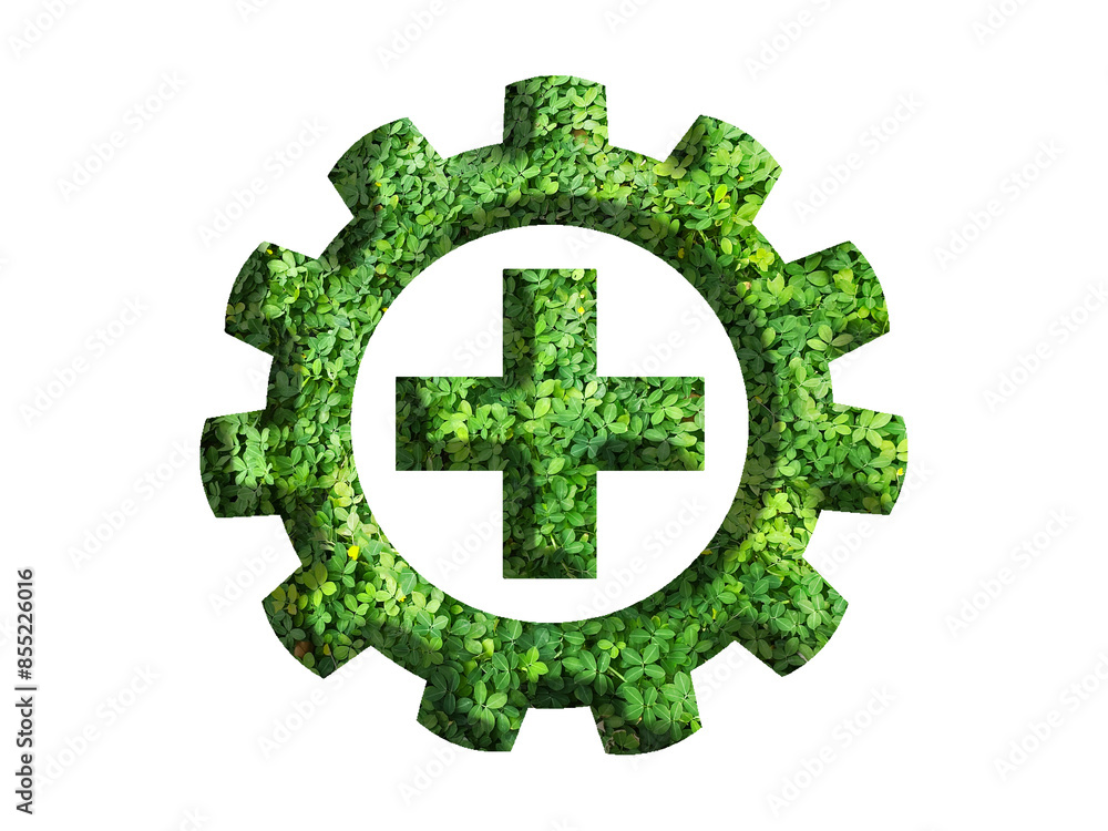 safety first icon made from green grass or leaves isolated on ...