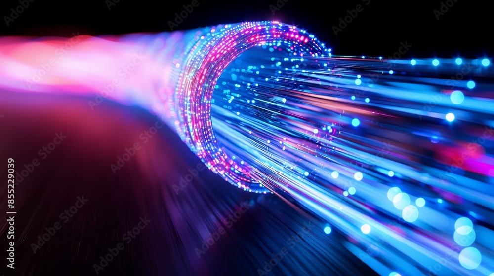 Fast data transfer via high-speed optical cable, abstract tech ...