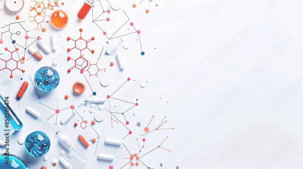 Modern clinical trial symbols on a plain background, with ample room ...