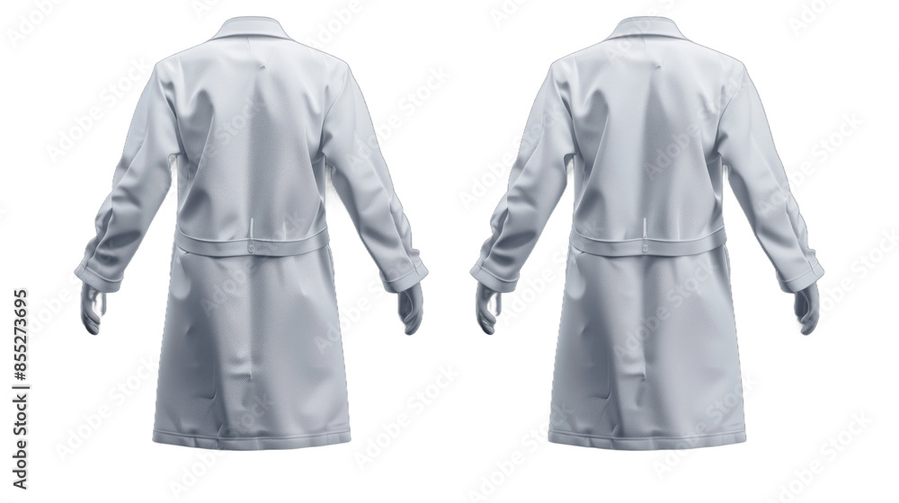 Blank white medical lab coat mockup side and back view 3d rendering ...
