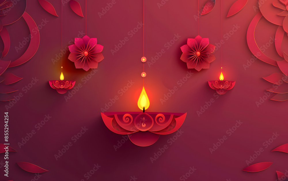 Diwali festival of lights holiday design with paper cut style of Indian ...