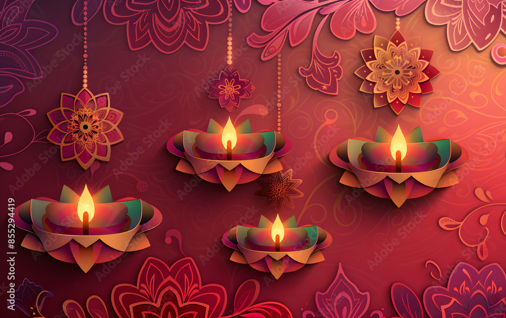 Diwali festival of lights holiday design with paper cut style of Indian ...