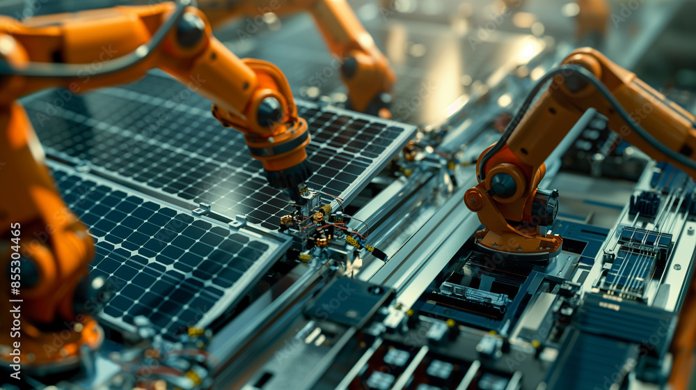 Robotic arms seamlessly integrating electrical components into solar ...