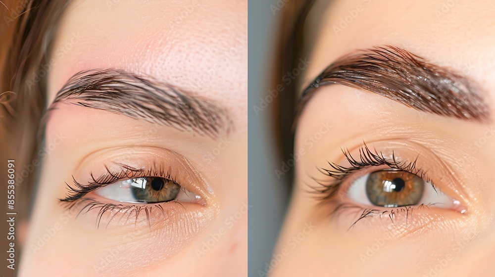 Beauty Close Up Womans Eyebrows Before And After Correction Difference