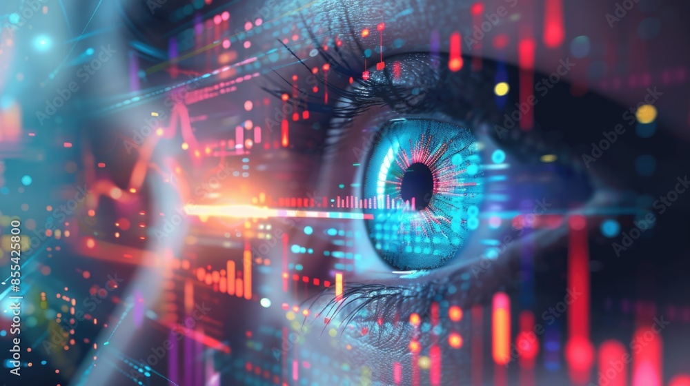 Customer focus in business, abstract human eye with graphs and charts ...