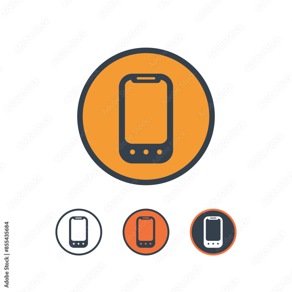 Set of minimalist smartphone icons, with a primary phone icon and three ...