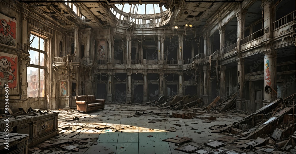 abandoned gothic palace house mansion building interior. post ...