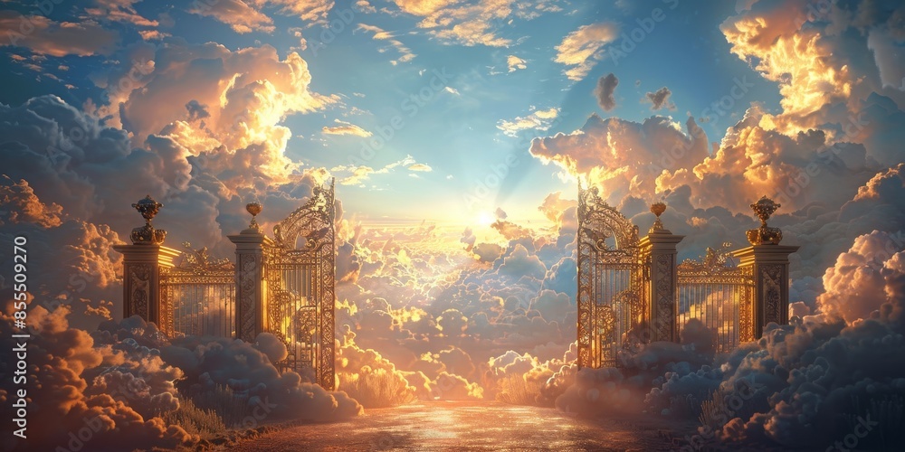 Epic heaven gate with golden gates, heavenly clouds and heaven ...