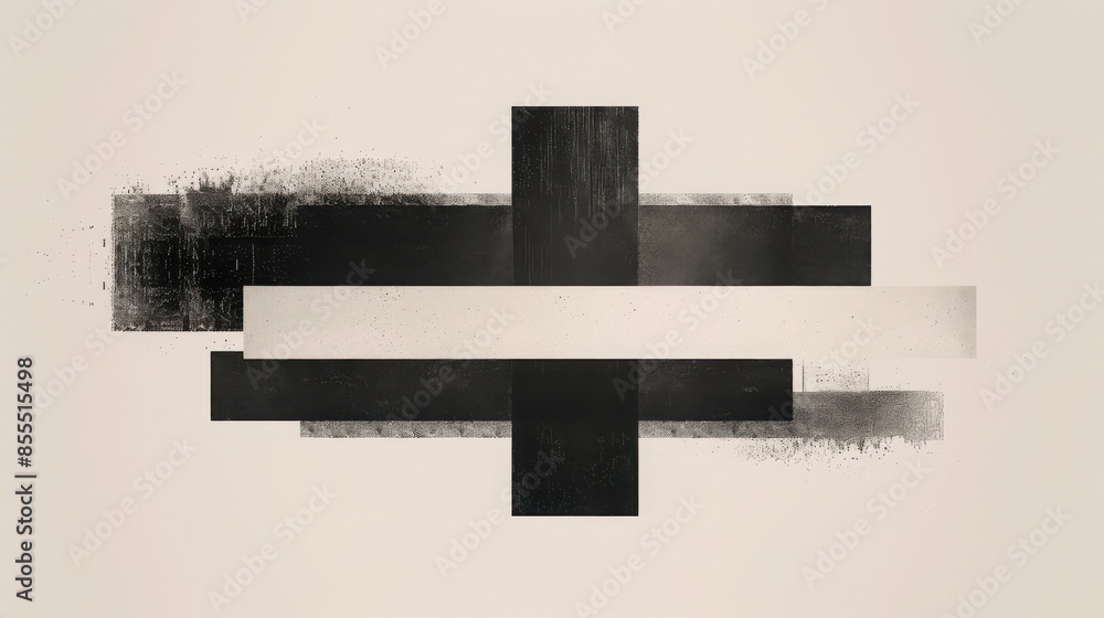 Abstract black white geometric modern art rectangles rough texture ...