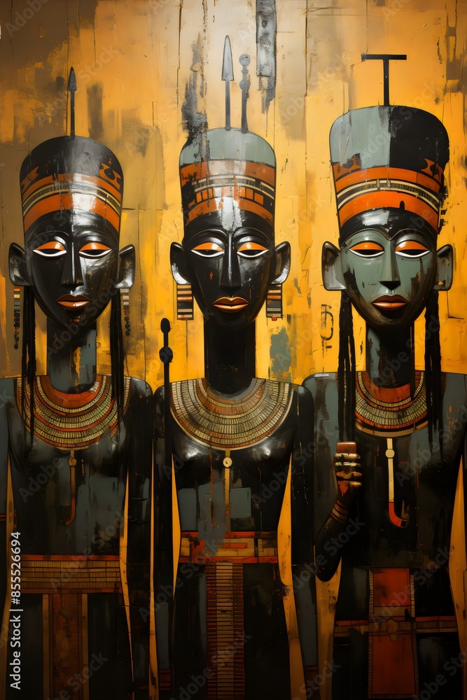 Ancient Egyptian wall painting portraying pharaohs and their royal ...