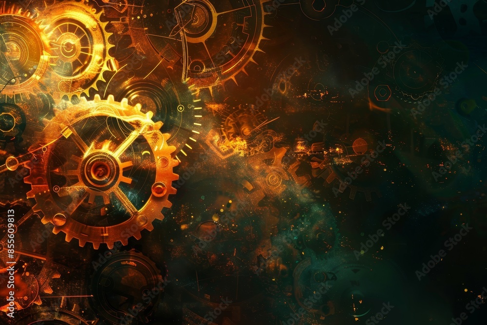 Detailed close-up view of a clock featuring intricate gears and cogs ...