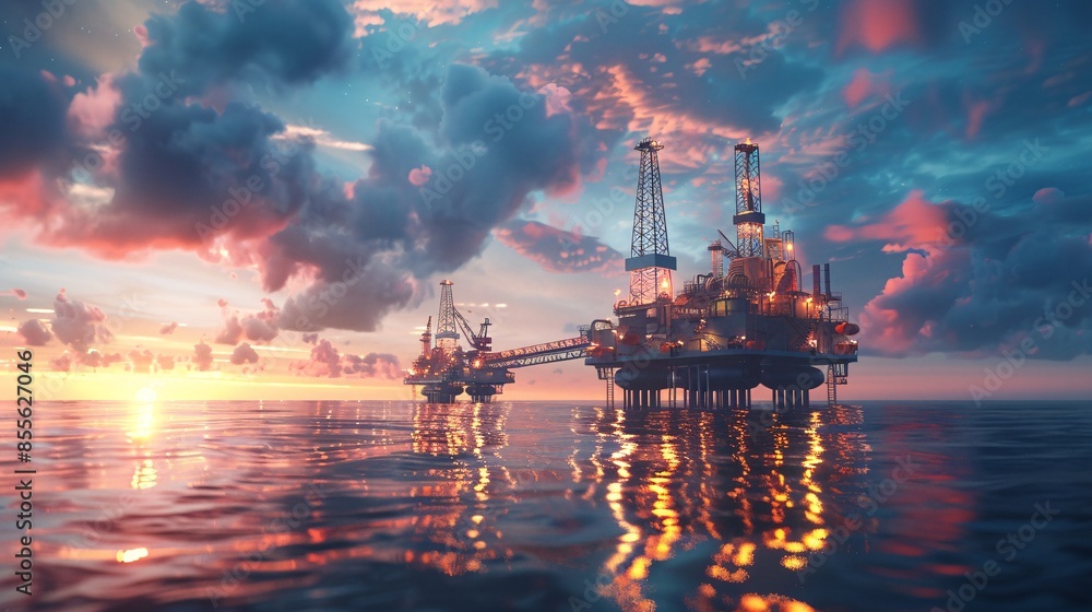 Offshore drilling platforms. Petroleum reserves. Crude oil extraction ...