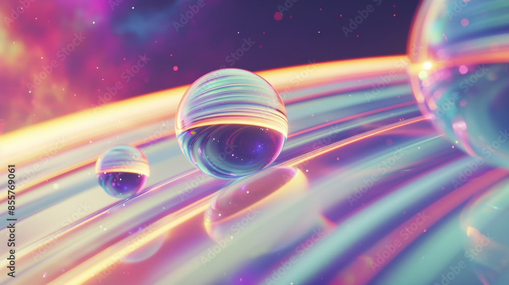 planets in space, rendered in cinema4D chrome effect, dreamy fantasy ...