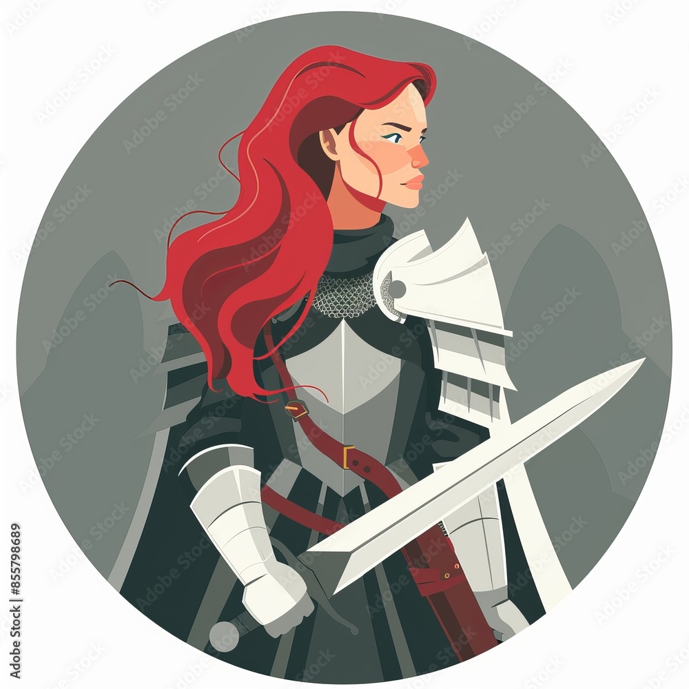 Women knight in armor with huge sword, modern cartoon illustration of ...