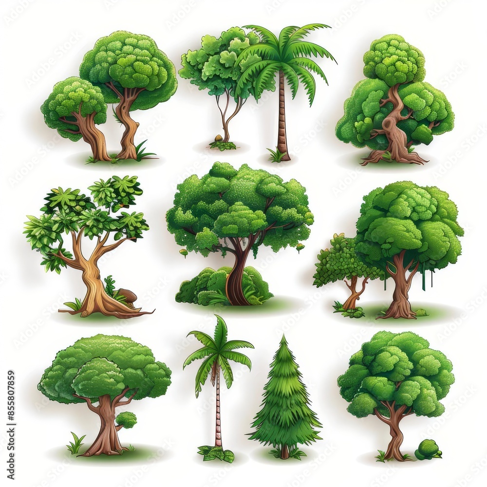 Sprite sheet of trees topdown 2d game art tilebased white background ...