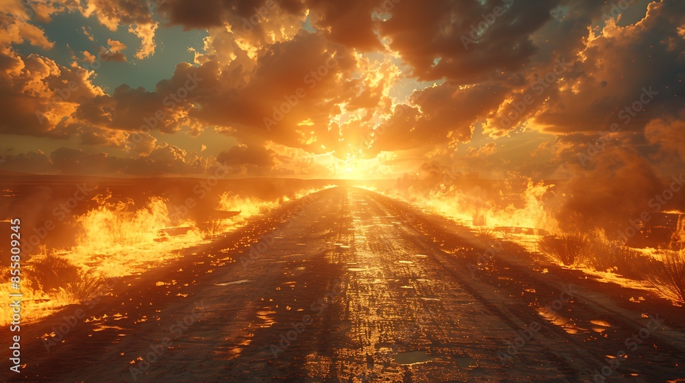 Heat waves rising from a desert road, mirroring the shimmering air. The ...