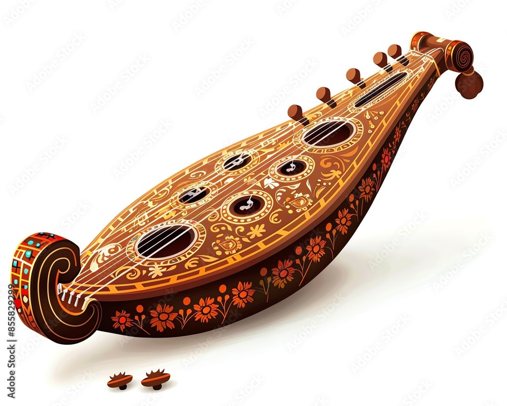 A veena clipart, musical instrument element, vector illustration ...