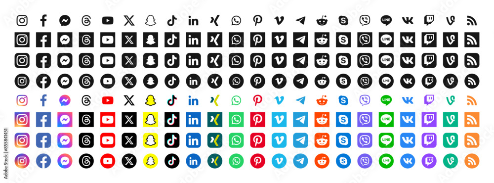 Set of social media contact icons. Collection of social network vector ...