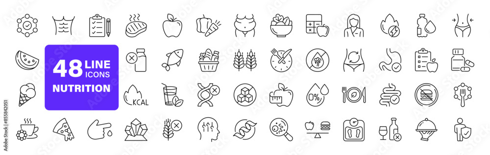 Nutrition set of web icons in line style. Healthy food linear icon ...