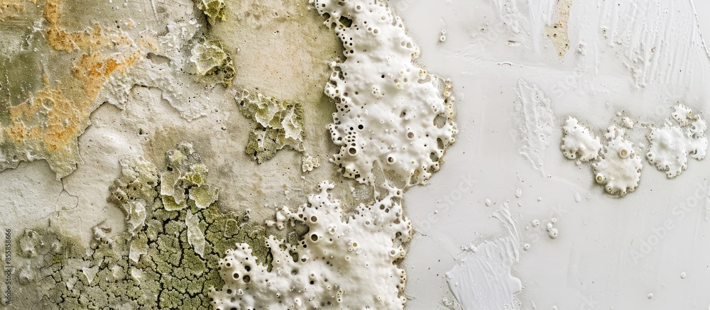 Mould fungus texture detail of molding interior, old white wall full of ...