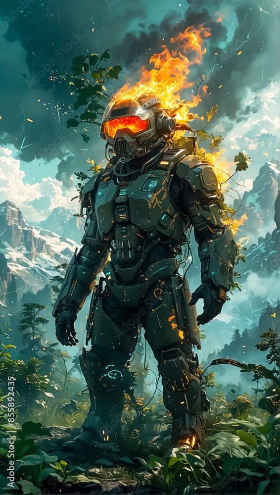 A Soldier of the Future After a Tough Battle, in Thermodynamic Metal ...