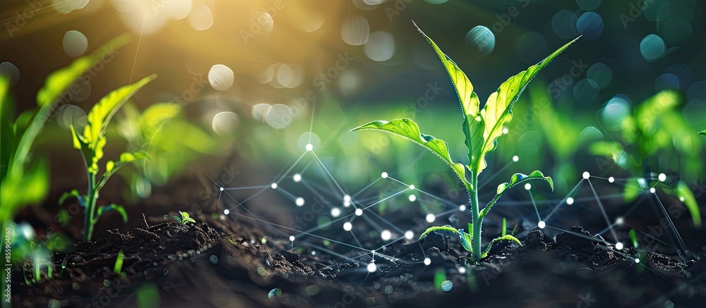 Maize seedling in cultivated agricultural field with graphic concepts ...