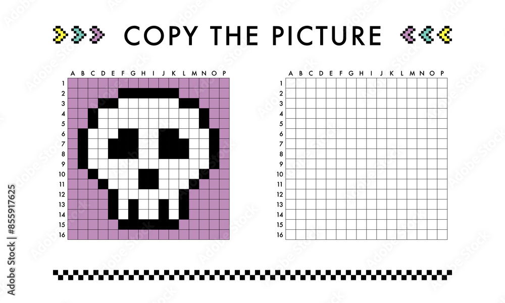 Copy the scull picture game. Drawing with squares. Educational ...