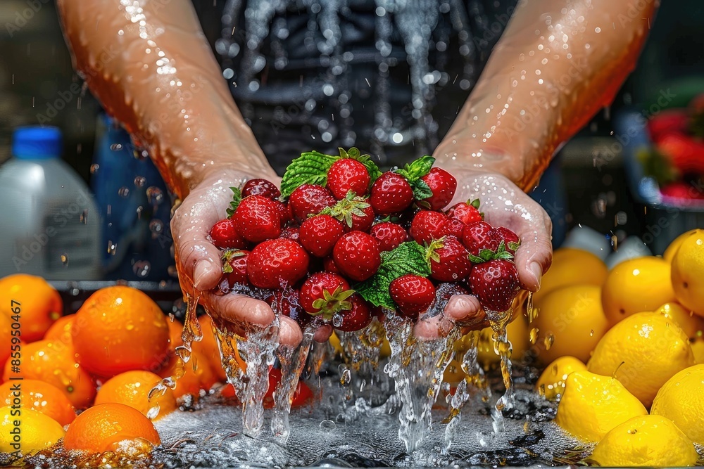 washing fruits and vegetables with water professional photography Stock ...