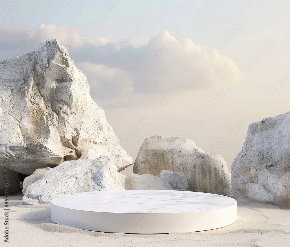 Modern minimal background montage photo of 3D white square podiums with ...