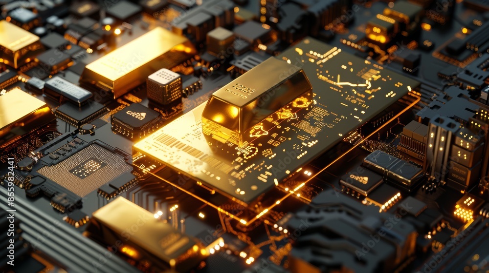 Digitalized gold bar integrated into a graphical motherboard interface ...