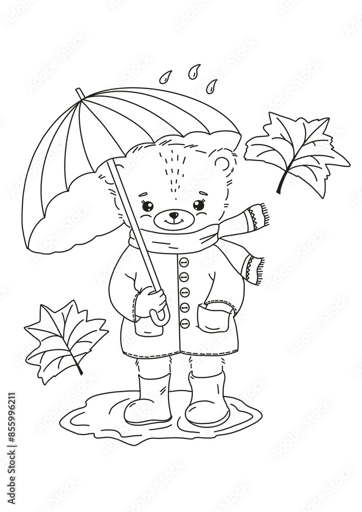 Teddy bear with umbrella. Coloring Book, Coloring page. For kids, girls ...
