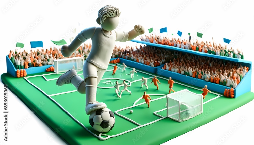 Detailed clay model of a soccer player in action during an intense ...
