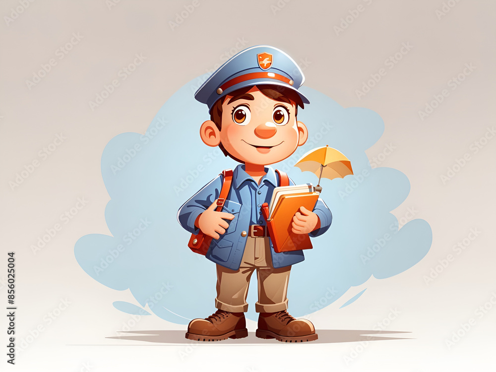 Cute Postman, mailman, postal carrier in uniform and cap carrying ...