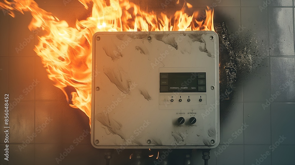 Foto de Stock Solar Inverter Fire: Overheating And High Voltage Short ...