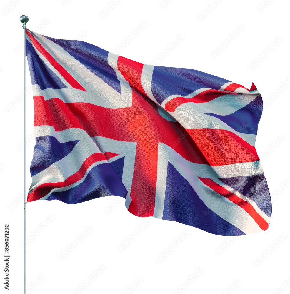 Waving Union Jack flag against a transparent background, showcasing the ...