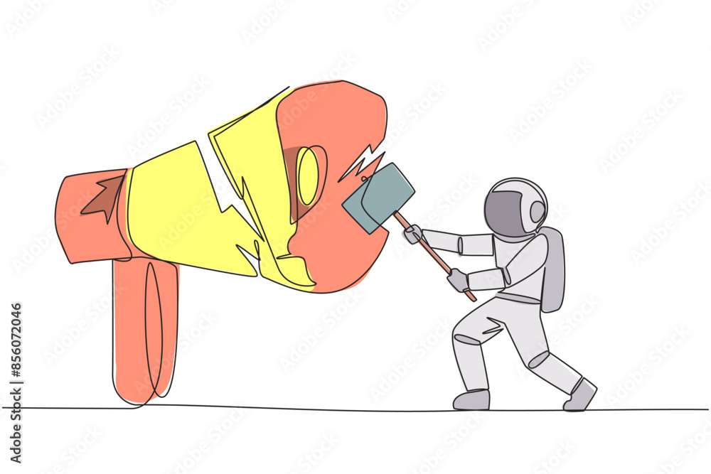 Single one line drawing young astronaut preparing to hit the big ...