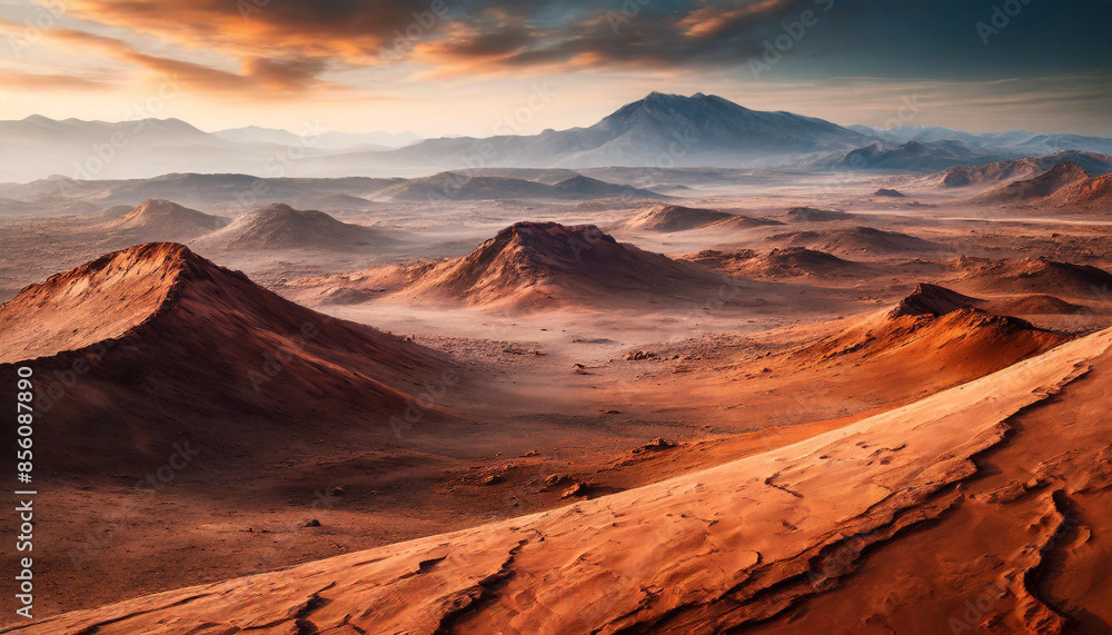 Mars' surface shows a dry, barren landscape with reddish-brown hues ...