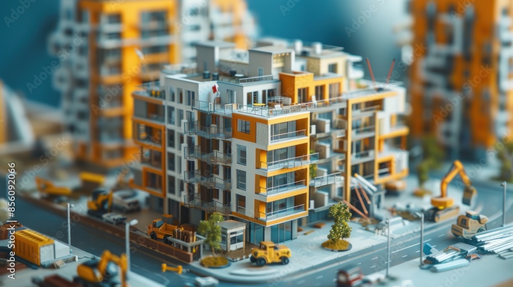 Architectural Miniature Scene: Elevated central view of a 3D model of ...