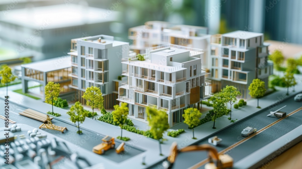 Architectural Miniature Scene: Elevated central view of a 3D model of ...