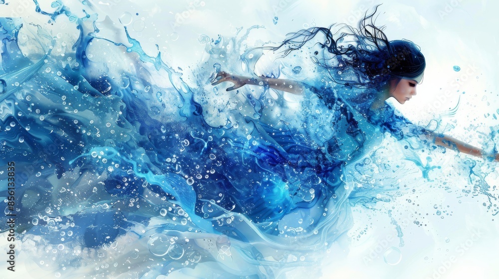 Woman Transforming into Water Artwork. Dynamic artwork of a woman ...