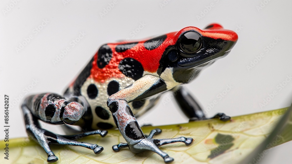 A vibrantly colored poison dart frog, with its bright red and black ...