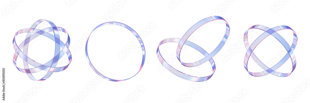 3D glass circle icon set, futuristic glossy abstract ring kit ...