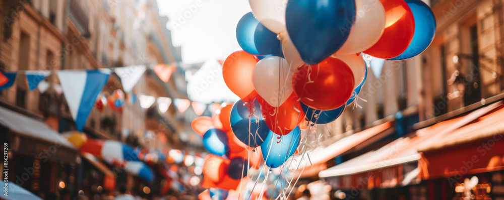 Bastille Day background with a street parade in Paris, showcasing ...