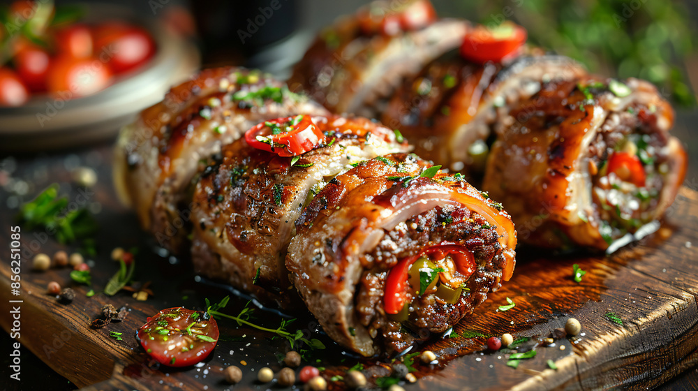 Traditional Turkish crispy sigara borek rolls with minced meat rolled ...