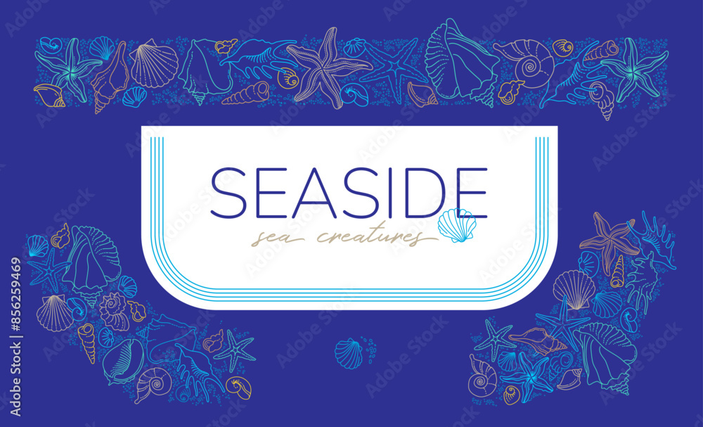 Vector frame, border, vignettes, corners of line art tropical sea ...